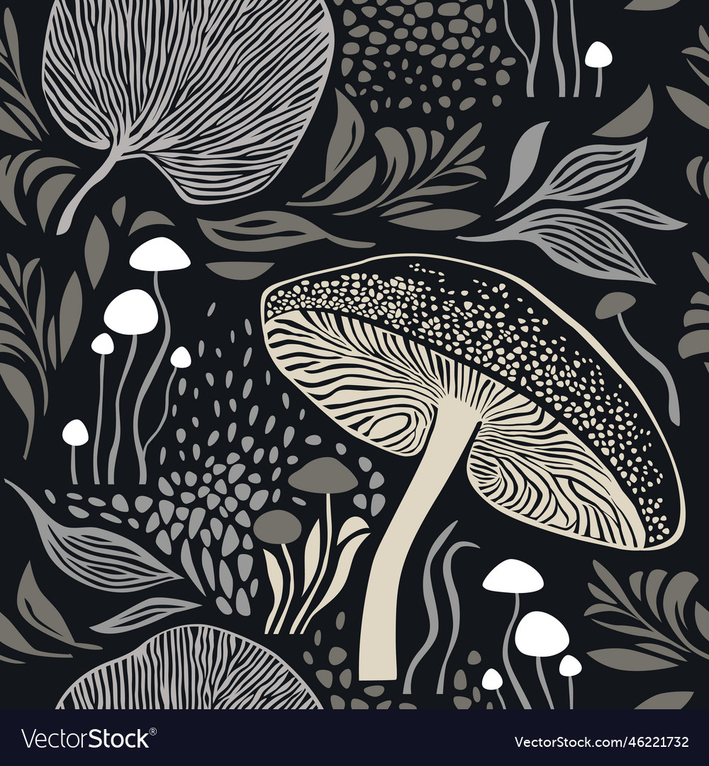 Seamless pattern mushrooms and plants Royalty Free Vector Seamless pattern mushrooms and plants Royalty Free Vector