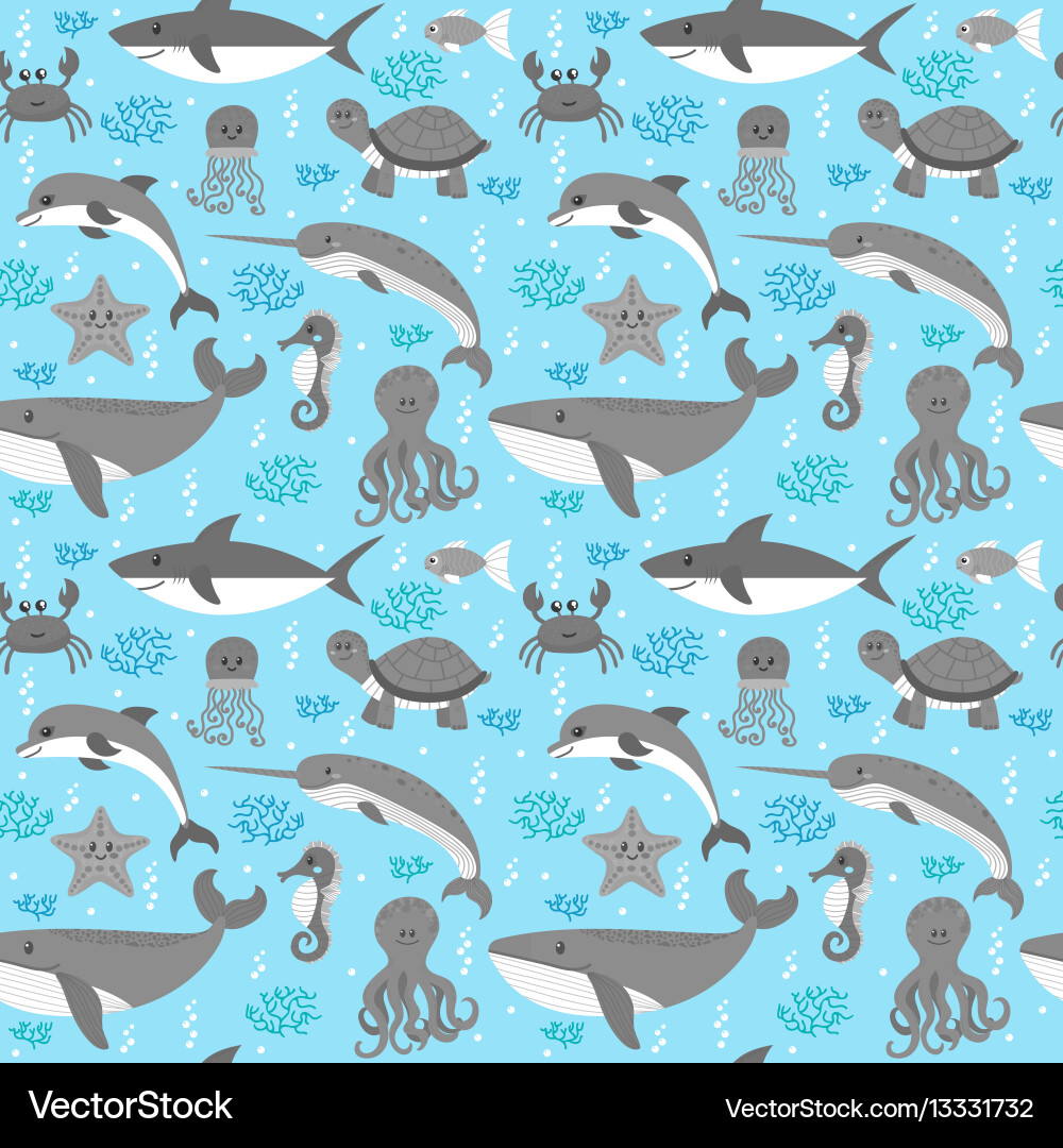 Seamless pattern with cartoon sea life animals Vector Image