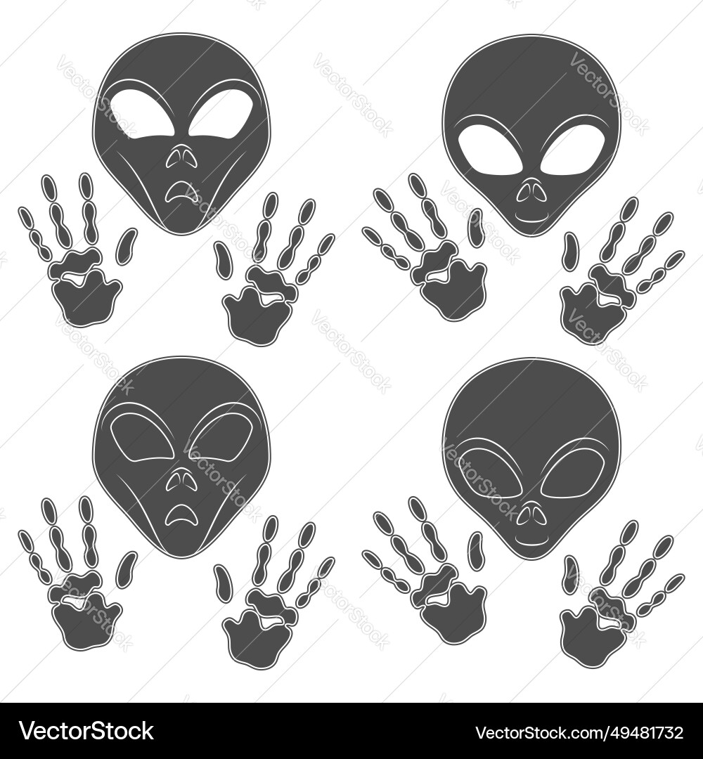 Set of with alien face and hands Royalty Free Vector Image