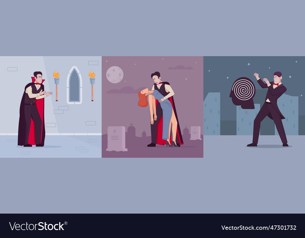 Vampire bat square compositions Royalty Free Vector Image