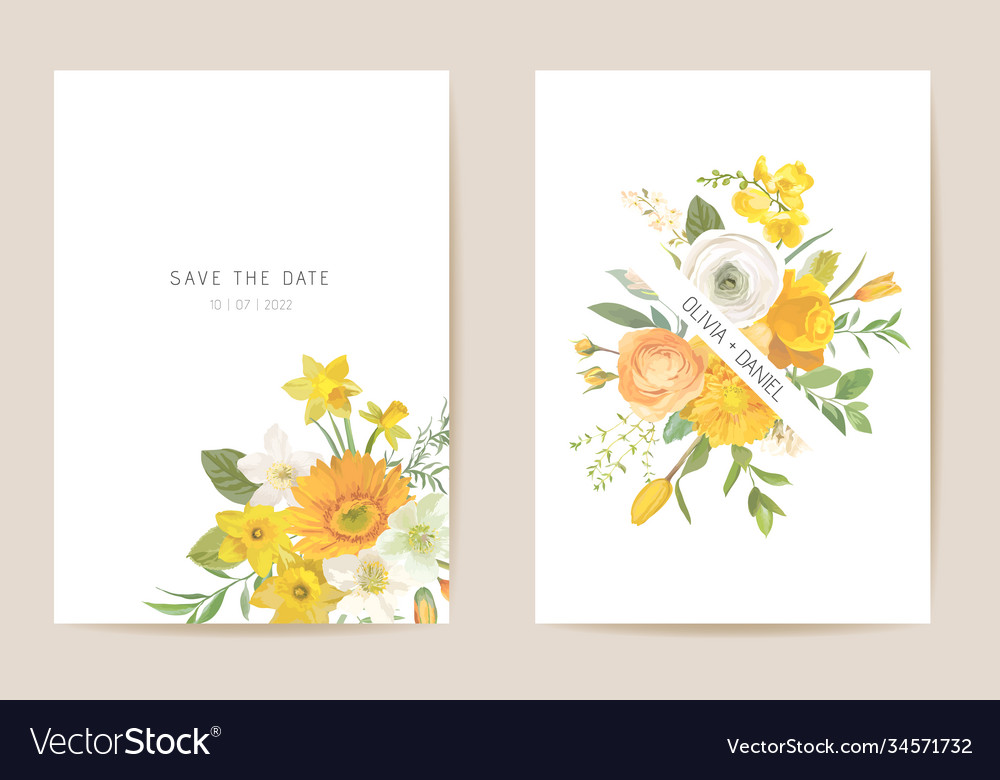 Wedding invitation spring flowers leaves floral Vector Image