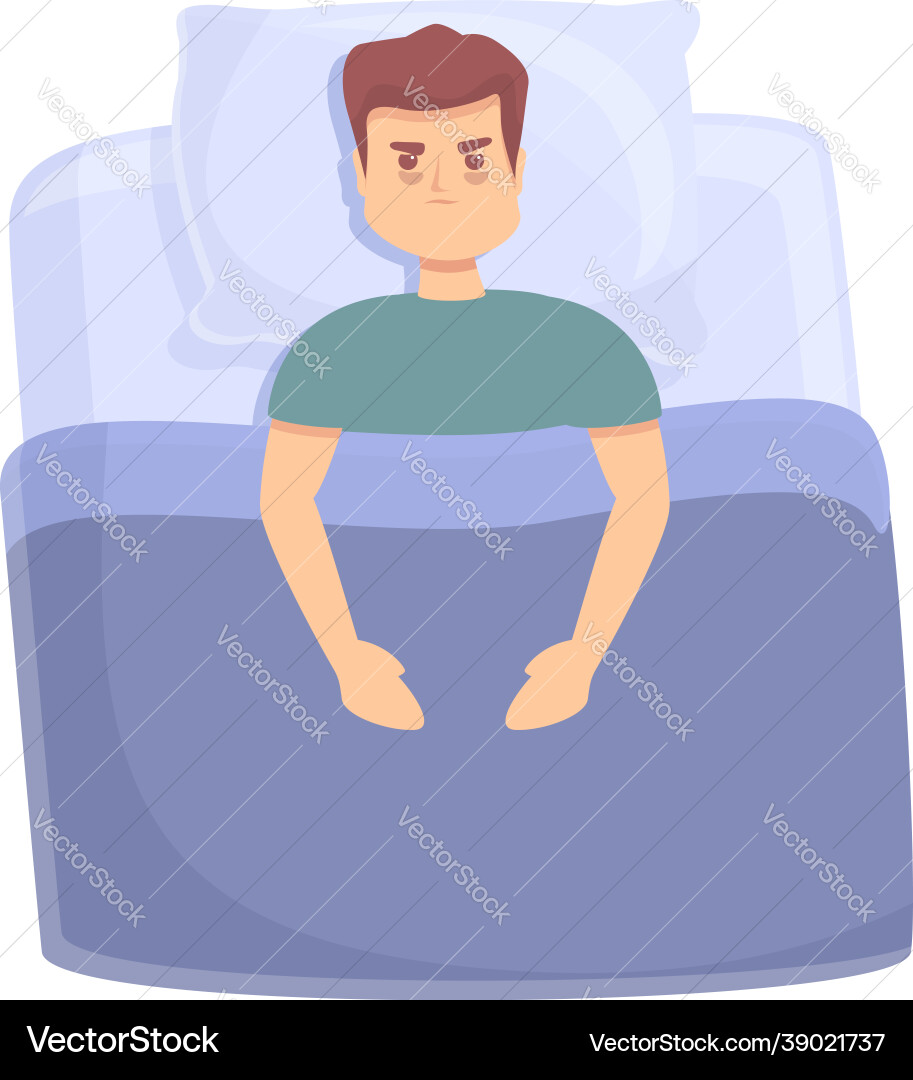 Boy insomnia icon cartoon night bed Royalty Free Vector