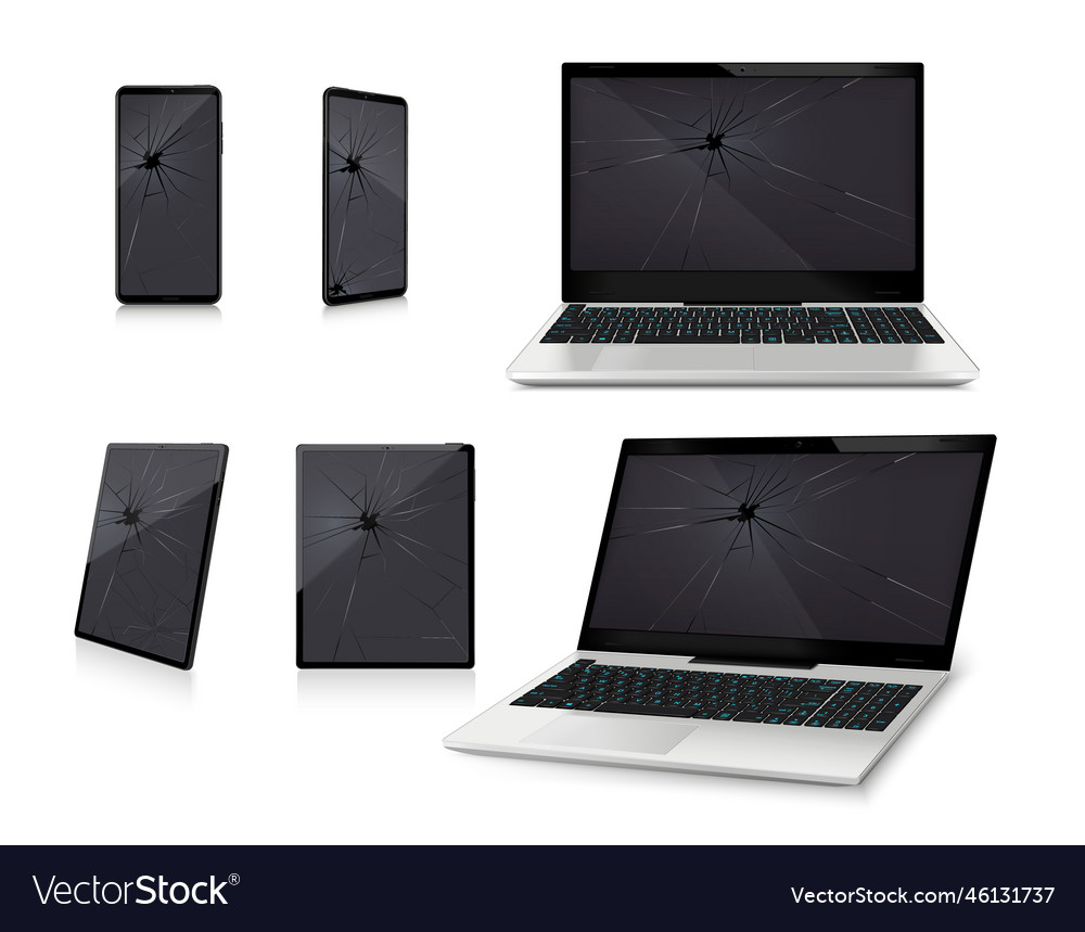 Broken Gadgets Realistic Set Royalty Free Vector Image