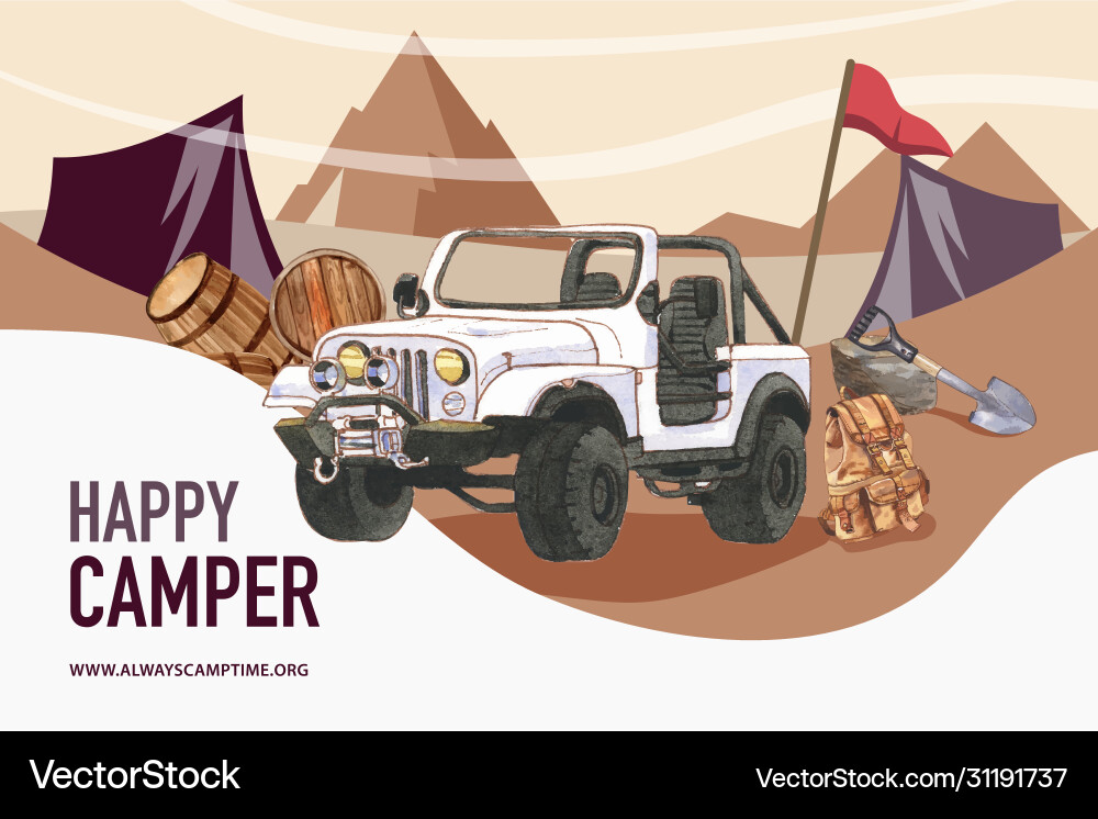 Camping frame design with car bucket shovel Vector Image