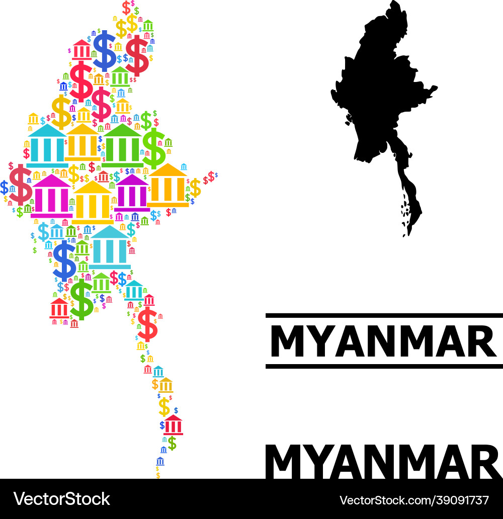 Collage map of myanmar financial Royalty Free Vector Image