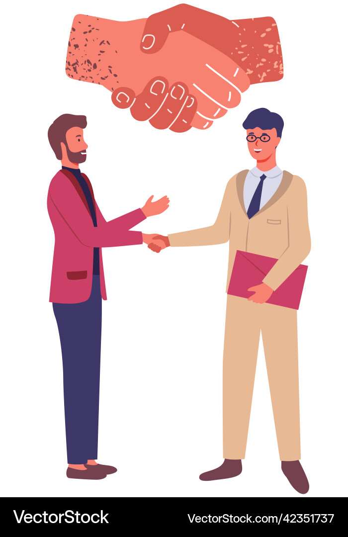 Men shaking hands after signing contract closing Vector Image