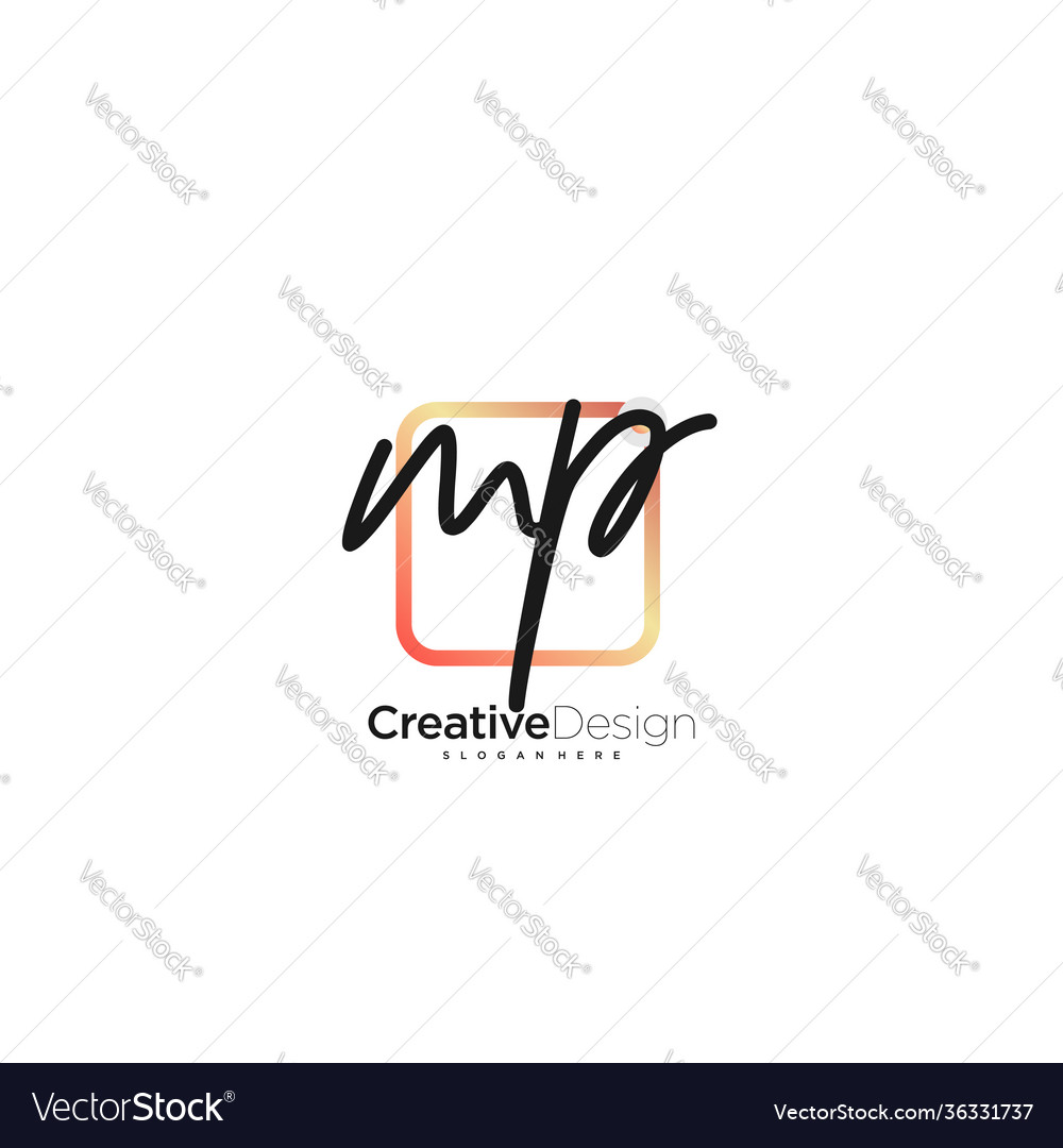 Mp initial letter handwriting logo art hand drawn Vector Image