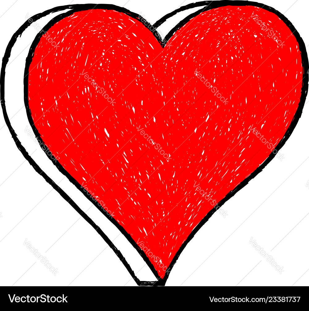 Red heart drawing is created with a ballpoint pen Vector Image