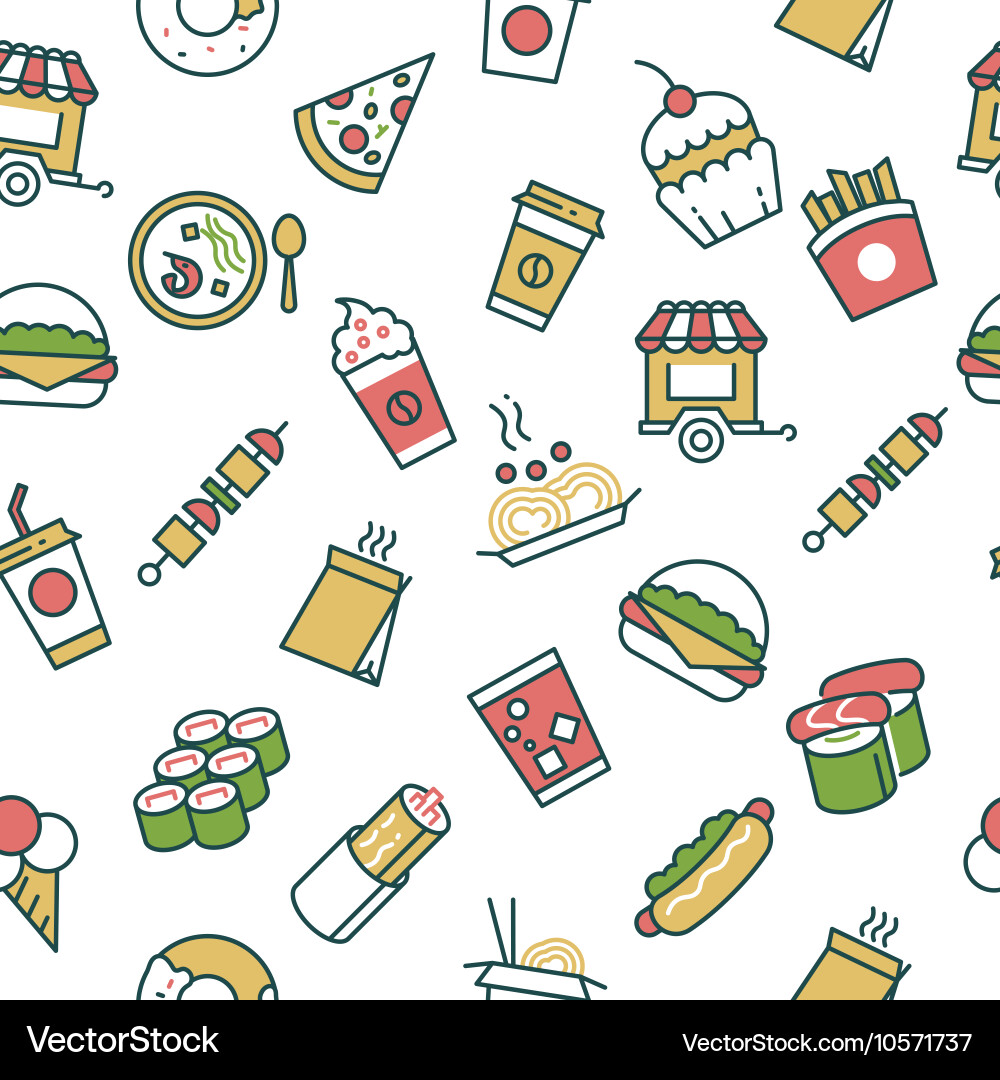 Seamless pattern with fast food line icons Vector Image