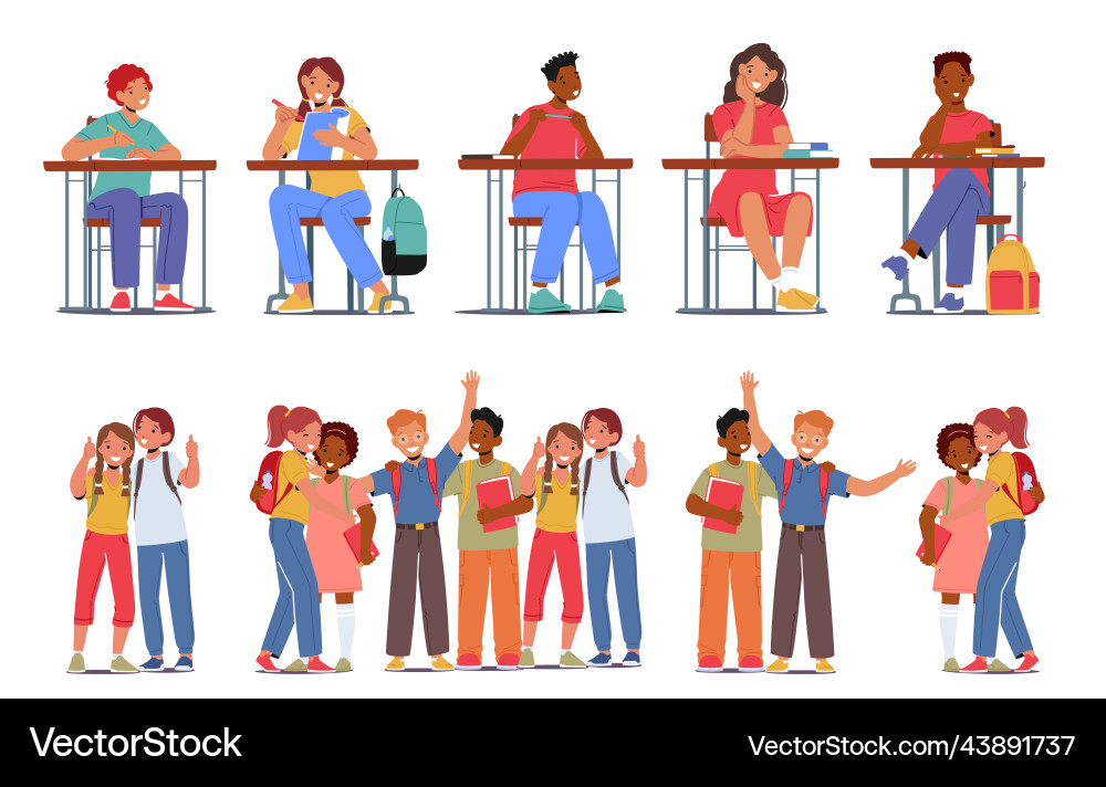 Set of students back to school concept Royalty Free Vector