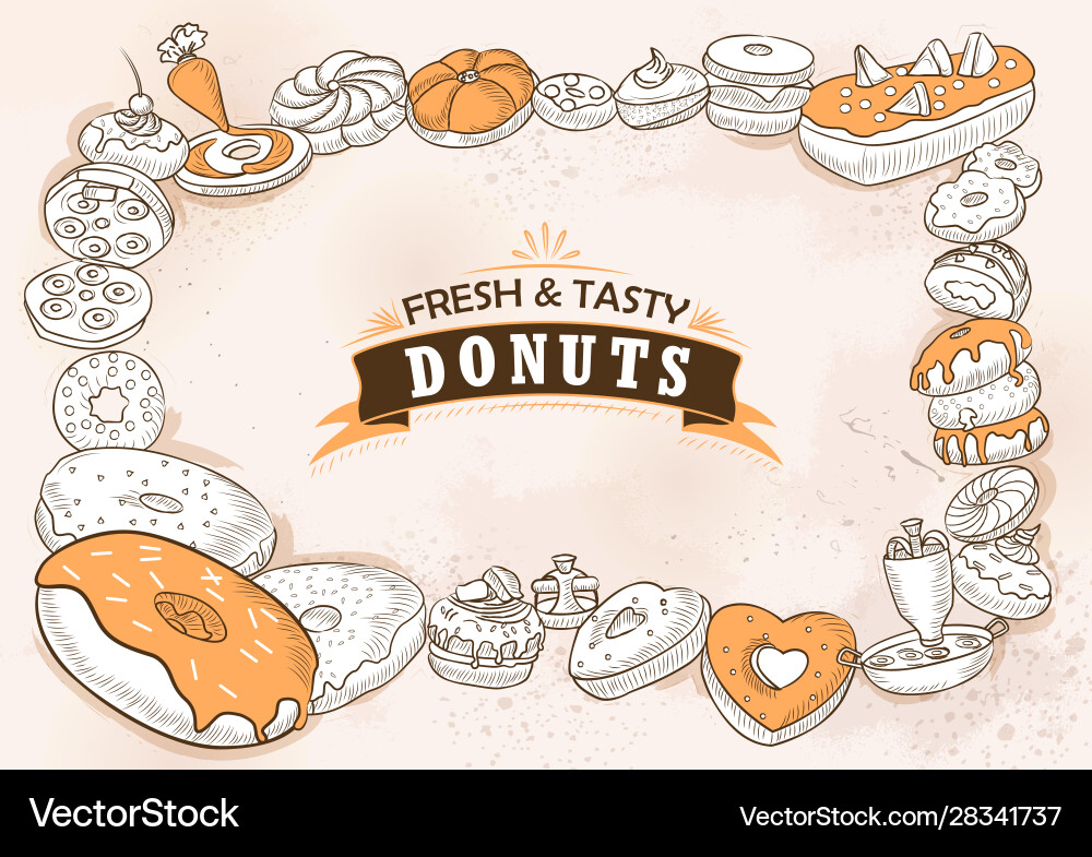 Template different types donut for menu Royalty Free Vector