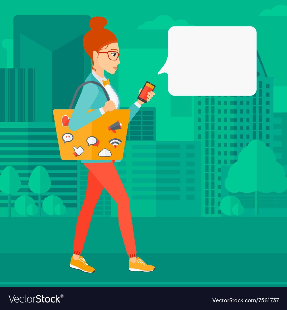 Woman walking with smartphone Royalty Free Vector Image