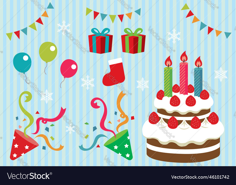 Birthday christmas party set Royalty Free Vector Image