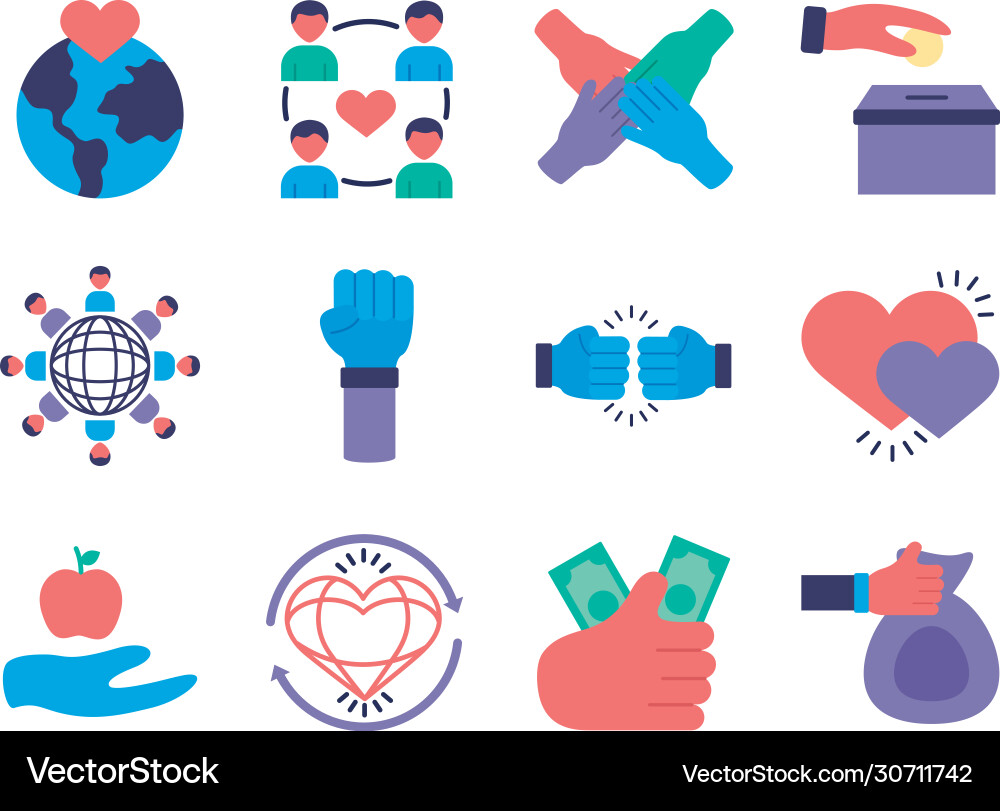 Bundle charity and solidarity icons Royalty Free Vector