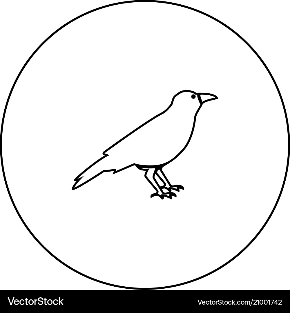 Crow black icon in circle outline Royalty Free Vector Image