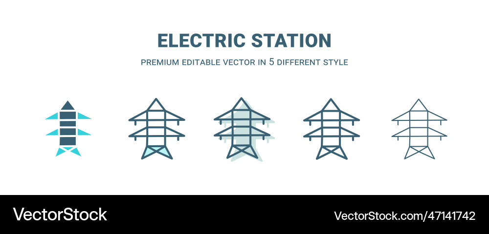 Electric station icon in 5 different style Vector Image