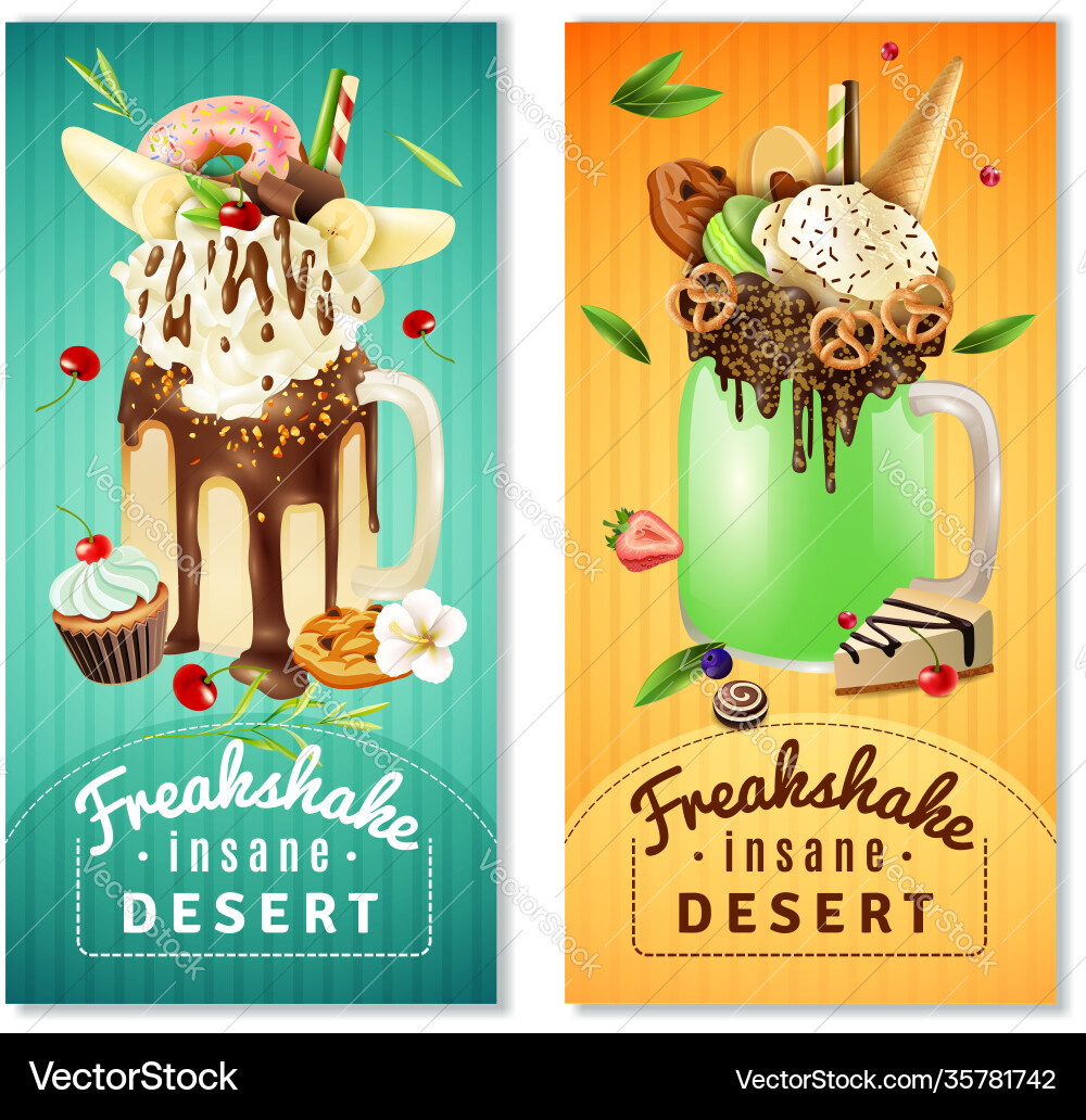 Extreme freakshake insane dessert banners set Vector Image