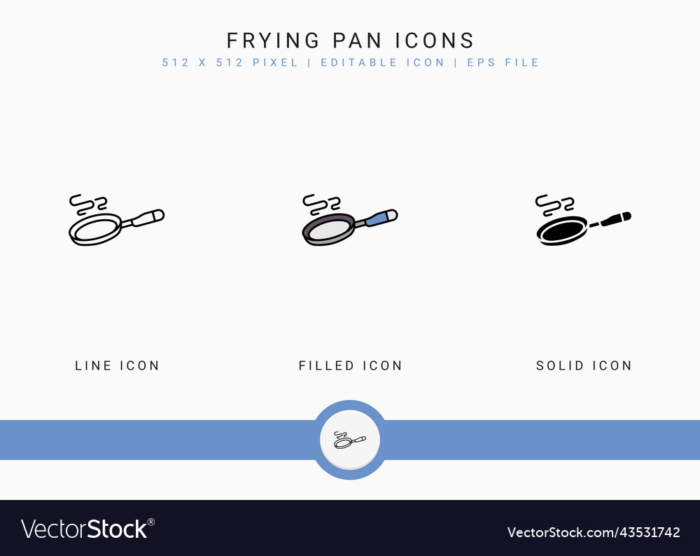 Frying pan icons set with solid Royalty Free Vector Image