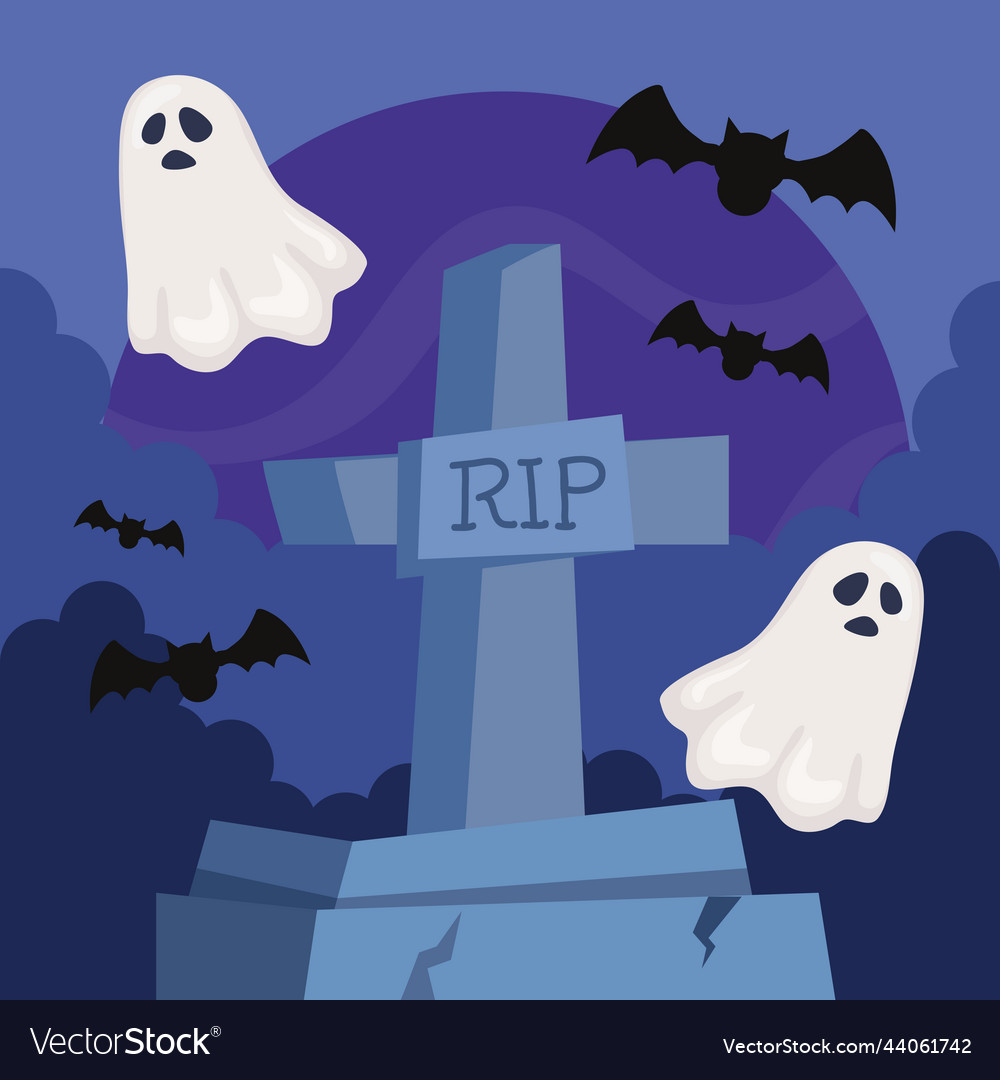 Halloween ghosts in cemetery Royalty Free Vector Image