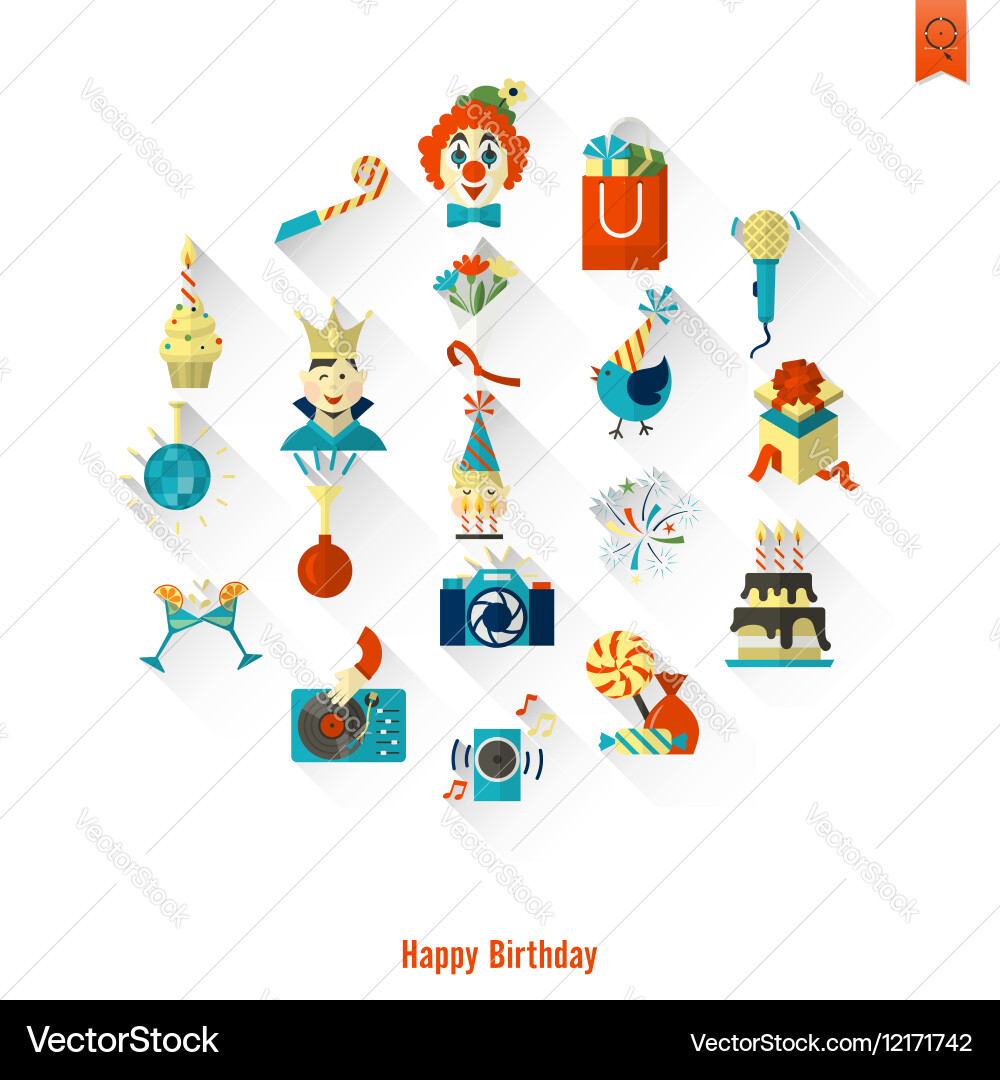Happy birthday icons set Royalty Free Vector Image