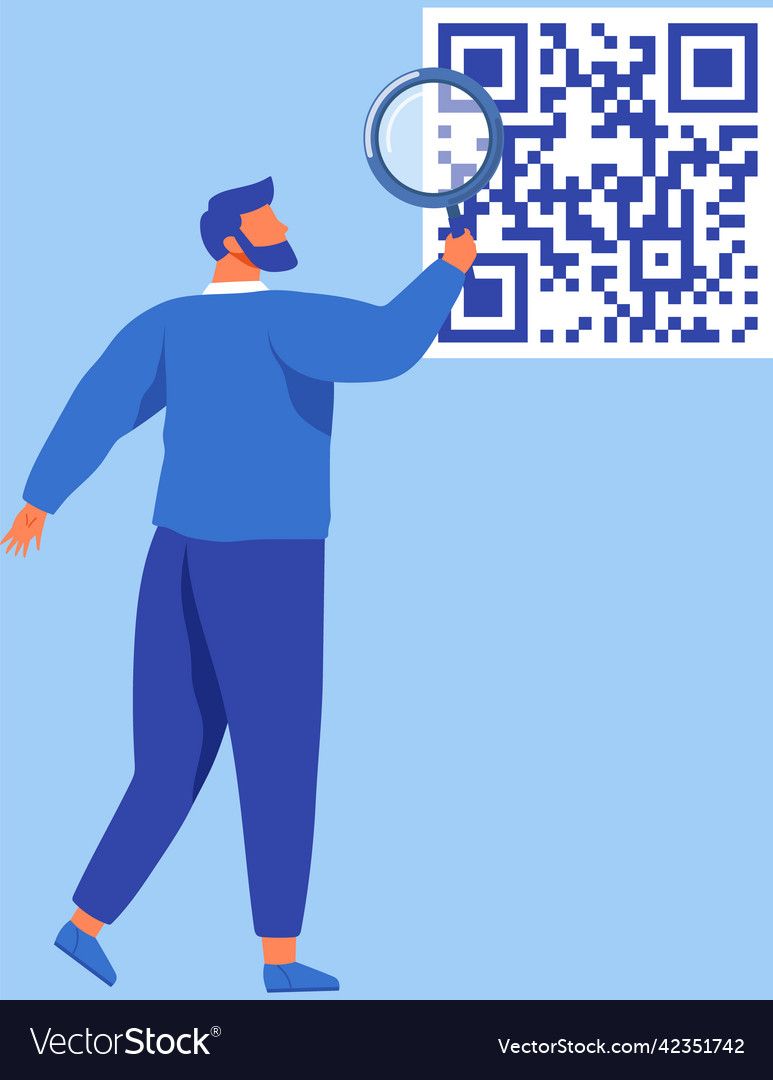 Man analyzing financial data decoding big qr code Vector Image