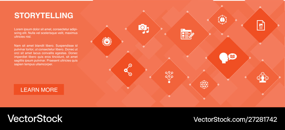 Storytelling banner 10 icons conceptcontent Vector Image