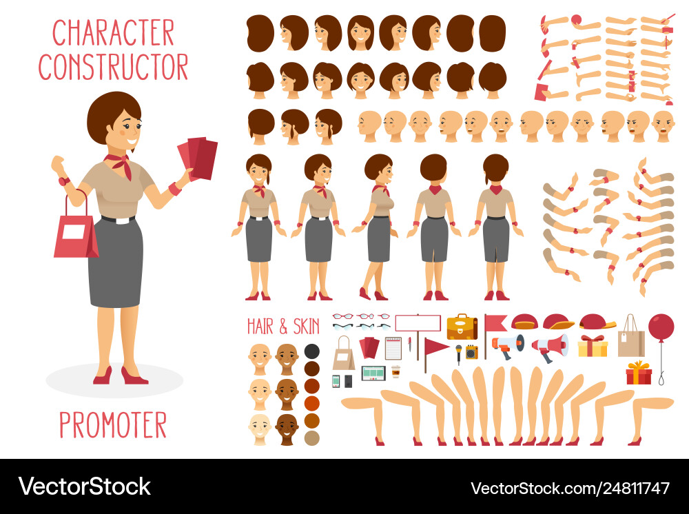 Character constructor set for woman promoter Vector Image