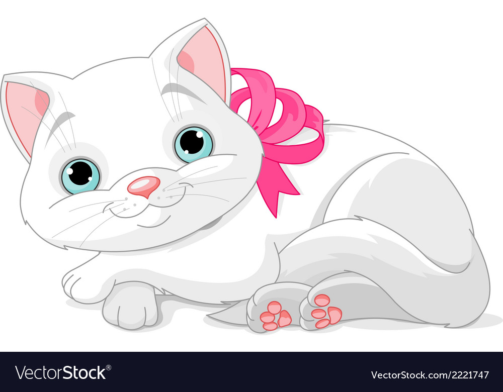 Cute white cat Royalty Free Vector Image - VectorStock
