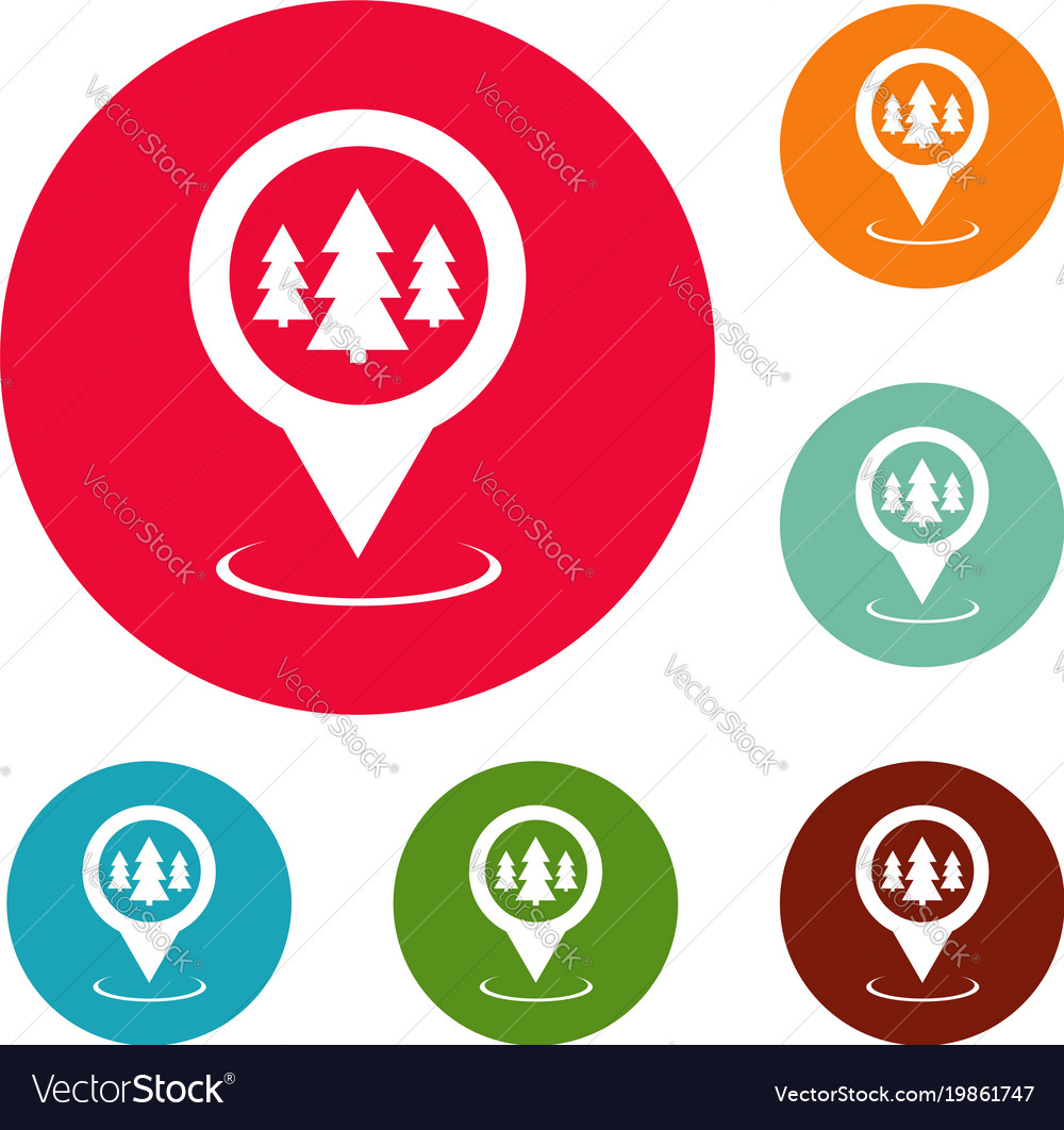 Forest map pointer icons circle set Royalty Free Vector
