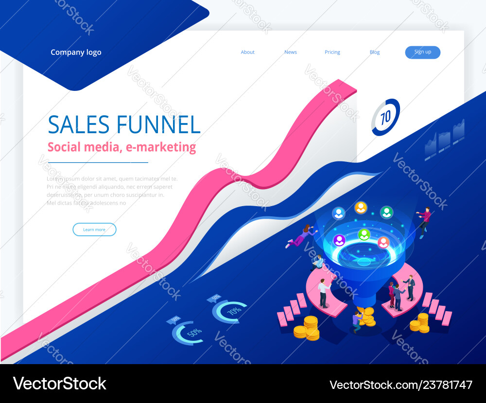 Isometric online funnel generation sales customer Vector Image