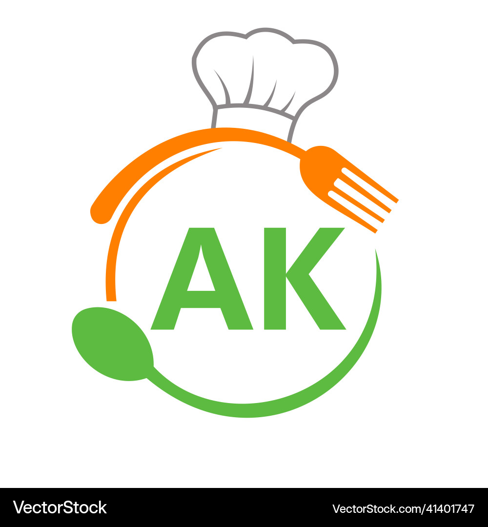 Letter ak restaurant logo with chef hat spoon Vector Image