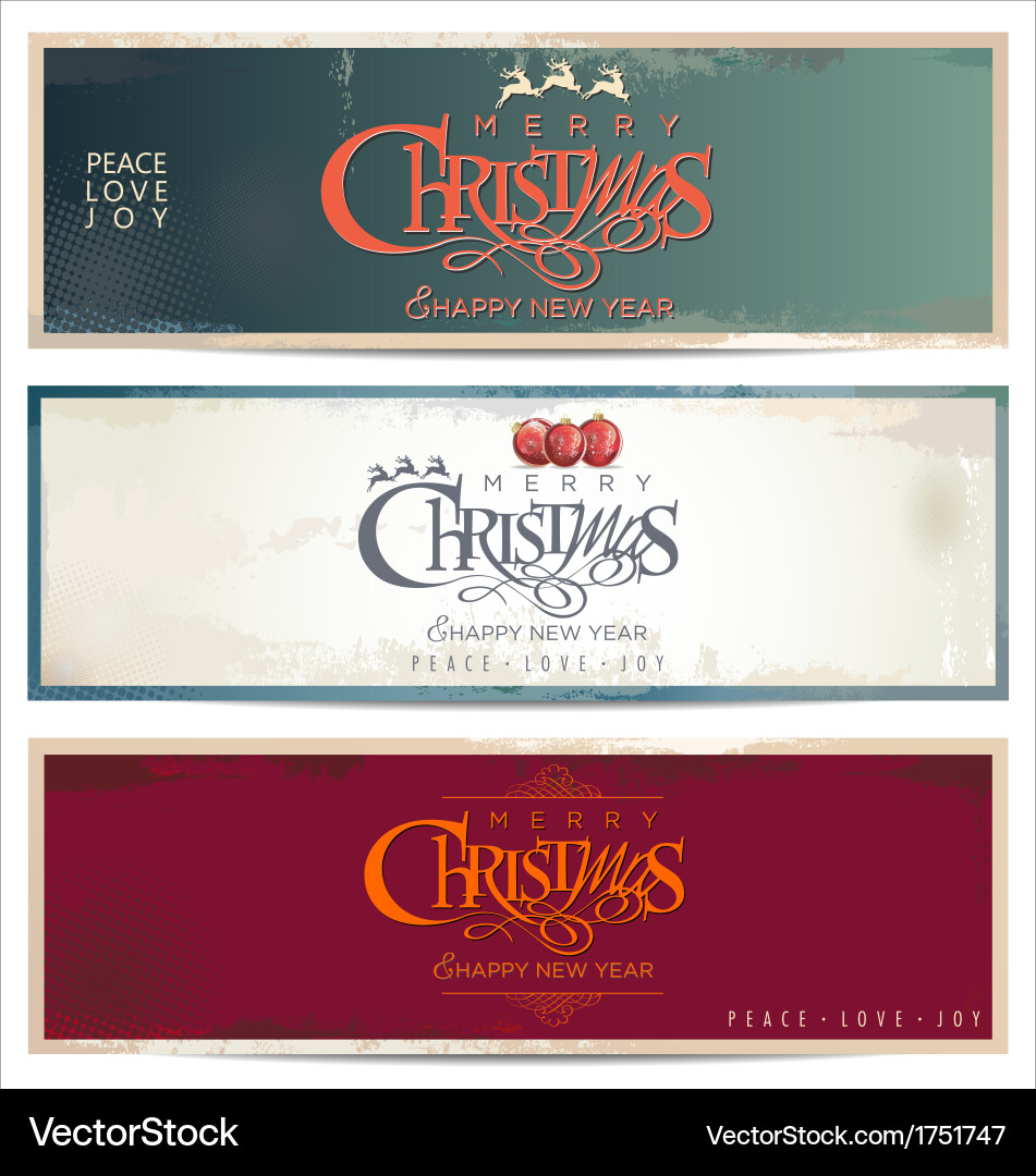 Merry christmas retro banner set Royalty Free Vector Image