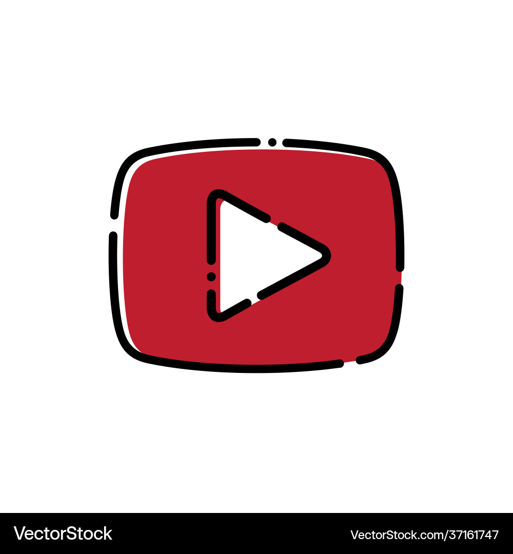 Red play button icon in outline style Royalty Free Vector
