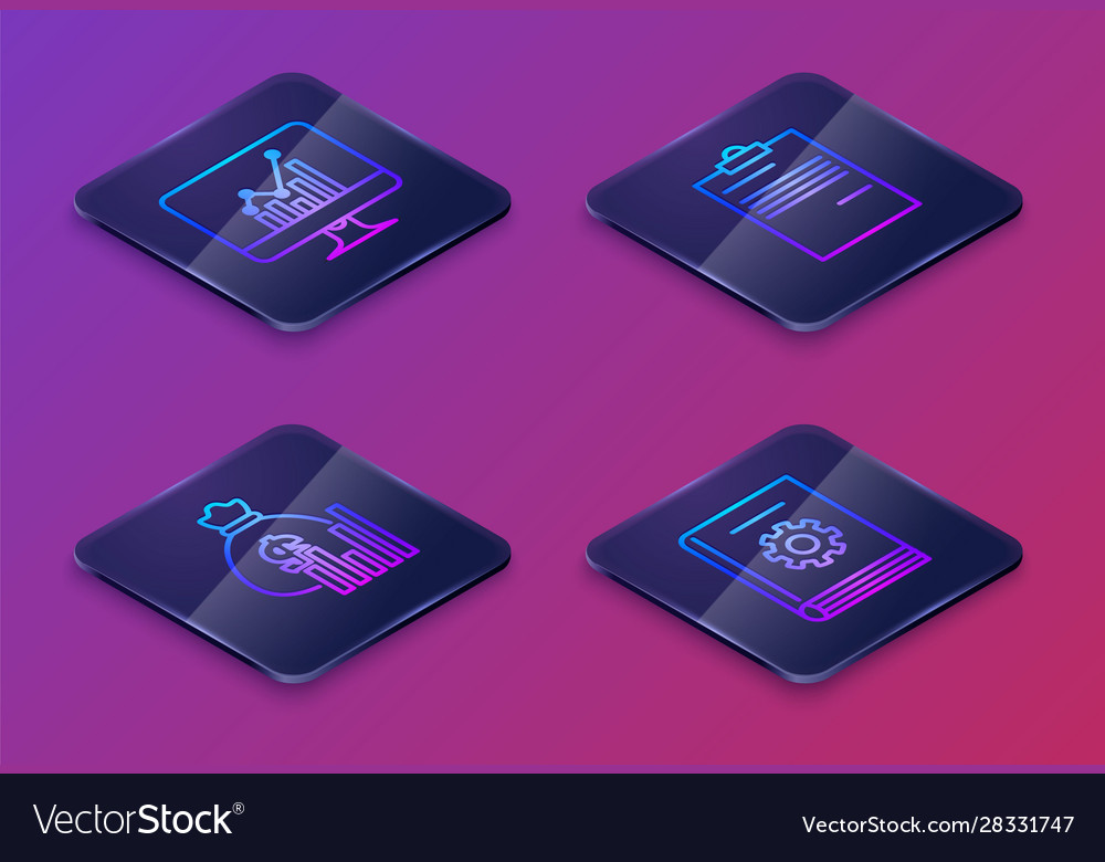 Set isometric line computer monitor with graph Vector Image