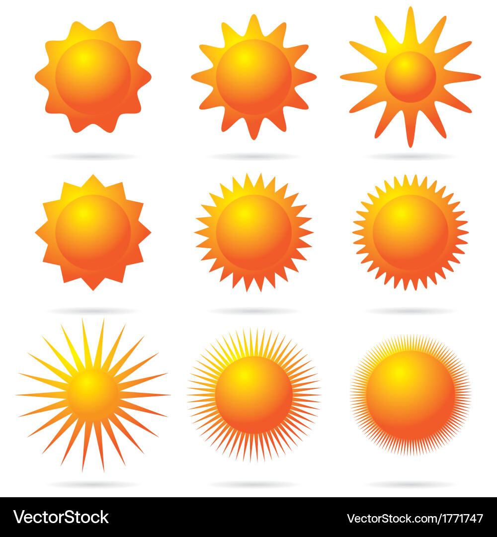 Set of sun symbol Royalty Free Vector Image - VectorStock