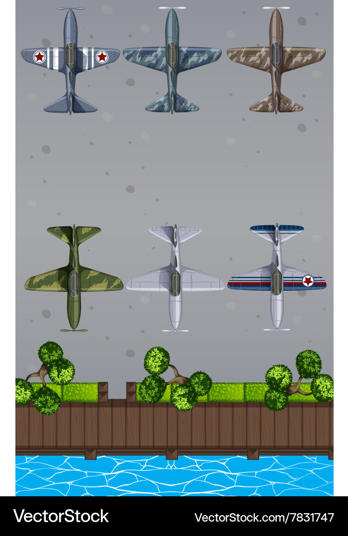 Top view of jet planes in different design Vector Image