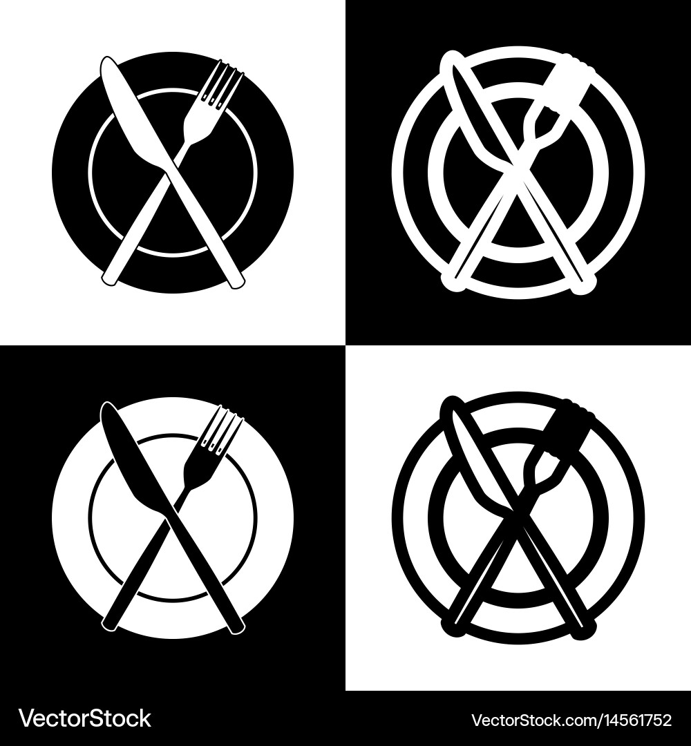 Fork knife and plate sign black and Royalty Free Vector