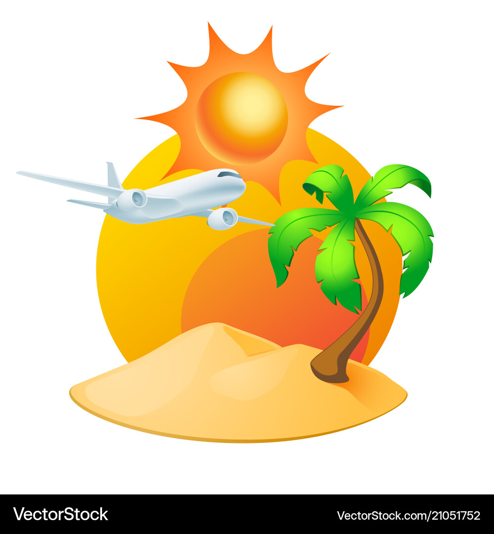 Island with palm tree and sun isolated on white Vector Image