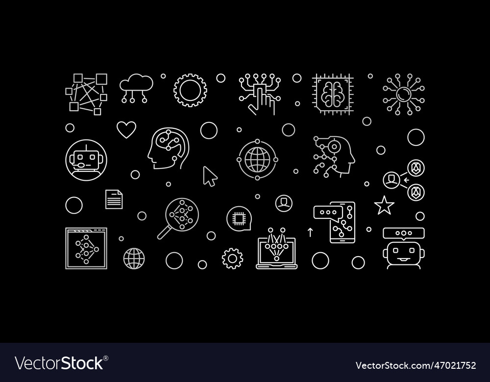 Machine learning line horizontal banner - ml Vector Image