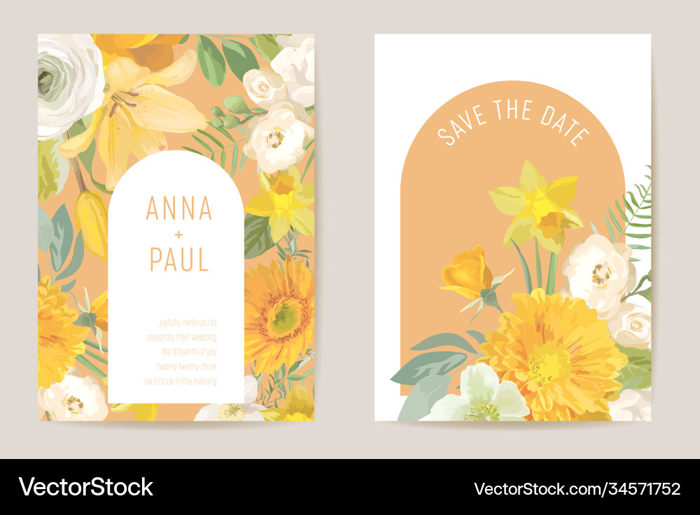 Wedding spring floral invitation flowers card Vector Image