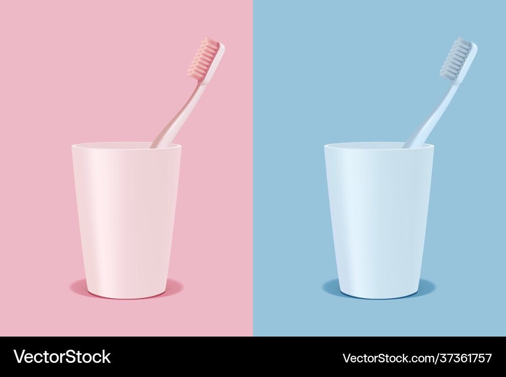 3d realistic pink and blue toothbrush Royalty Free Vector