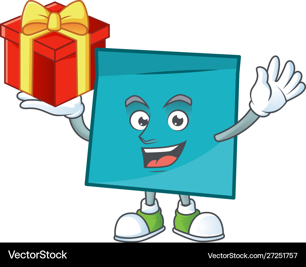 Bring gift rectangle sticker paper in cartoon Vector Image