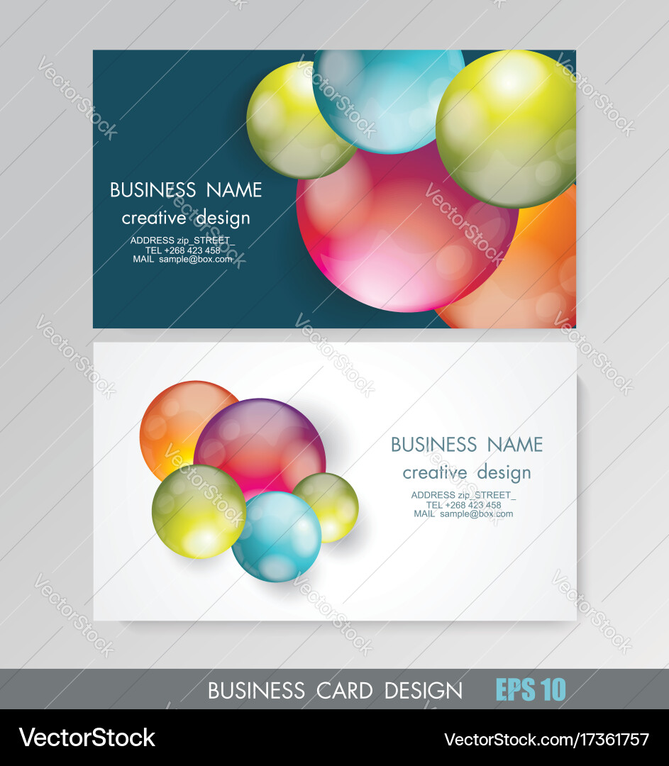 Business card design with bright balls Royalty Free Vector