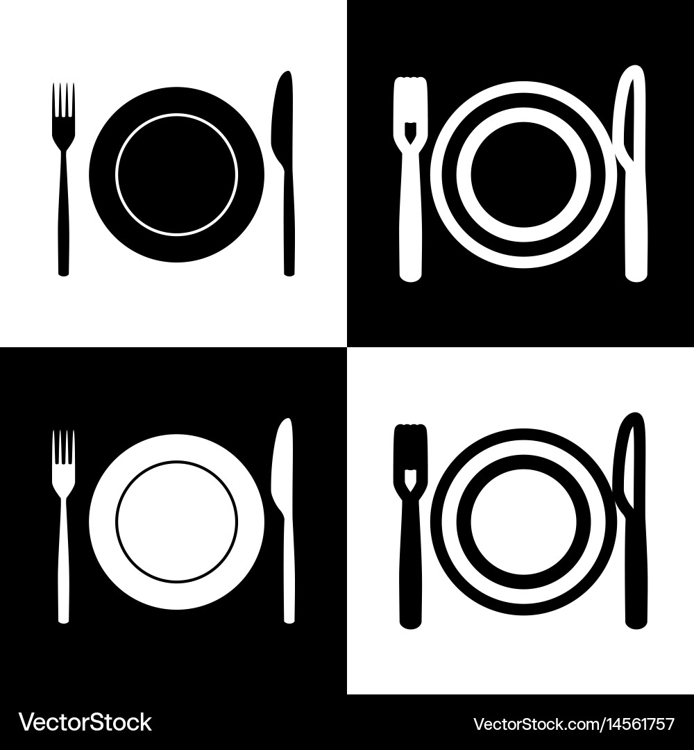 Fork knife and plate sign black and Royalty Free Vector