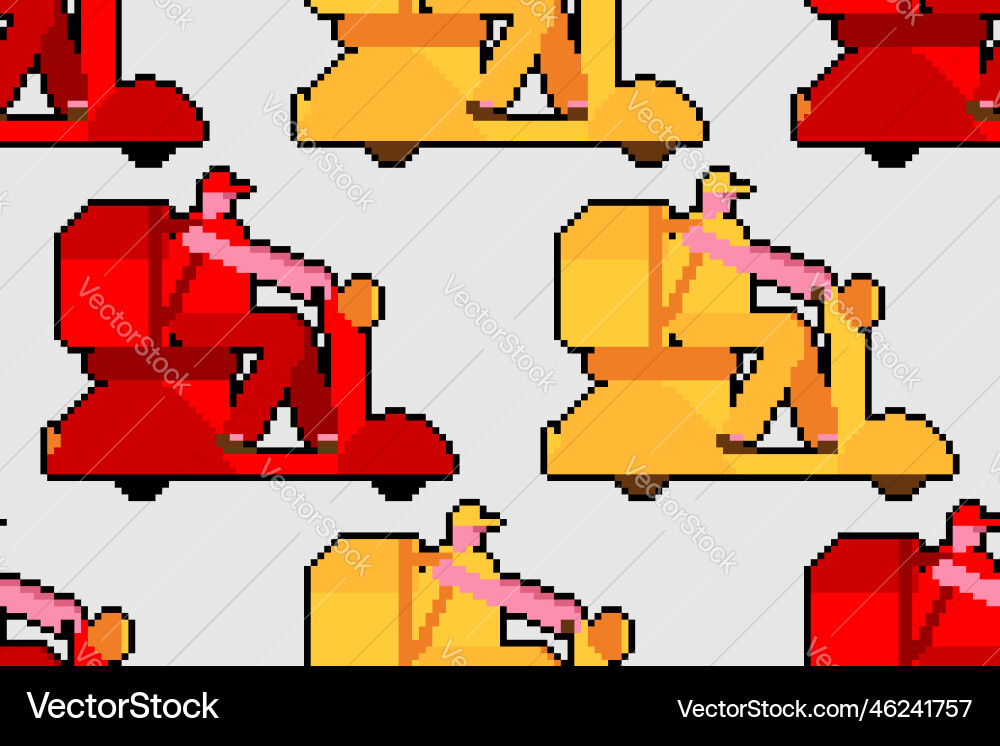 Scooter food delivery pixel art pattern seamless Vector Image