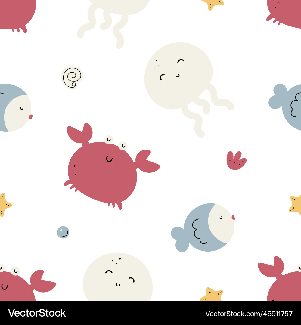Seamless with cute sea characters Royalty Free Vector Image