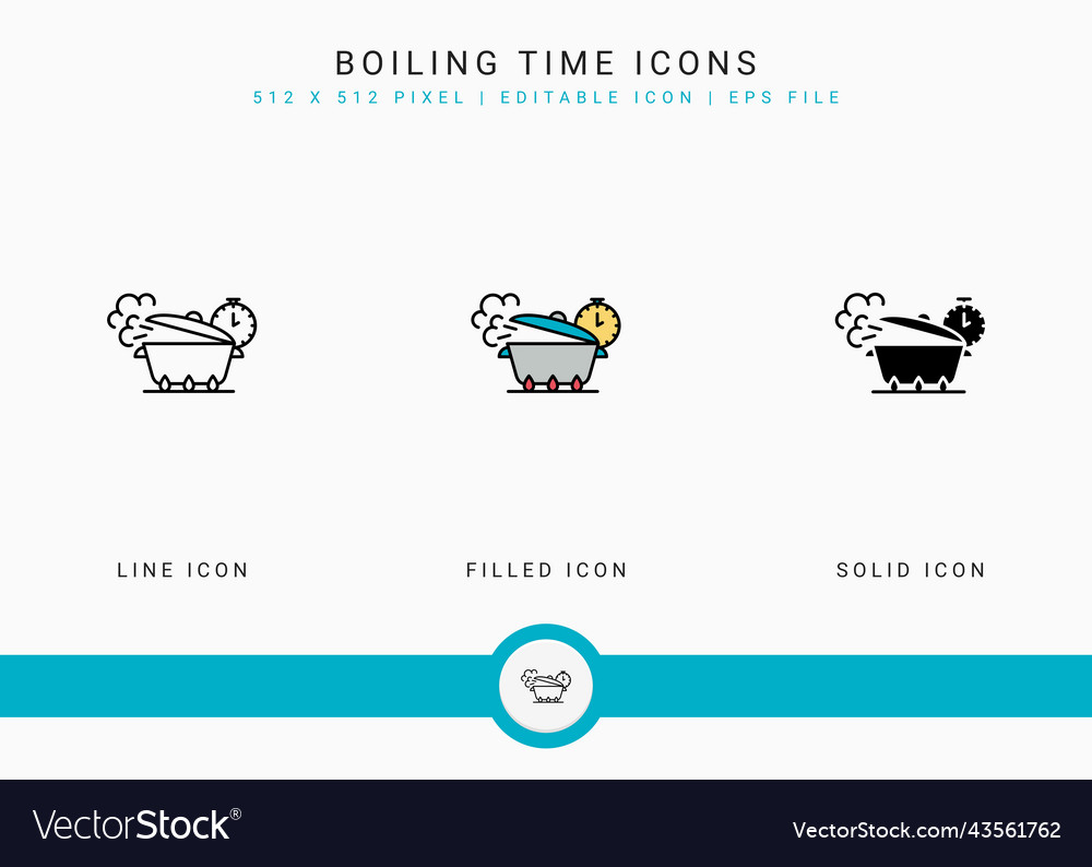 Boiling time icons set with solid Royalty Free Vector Image
