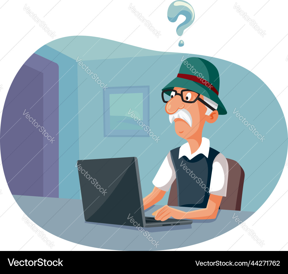 Elderly man not knowing how to operate Royalty Free Vector