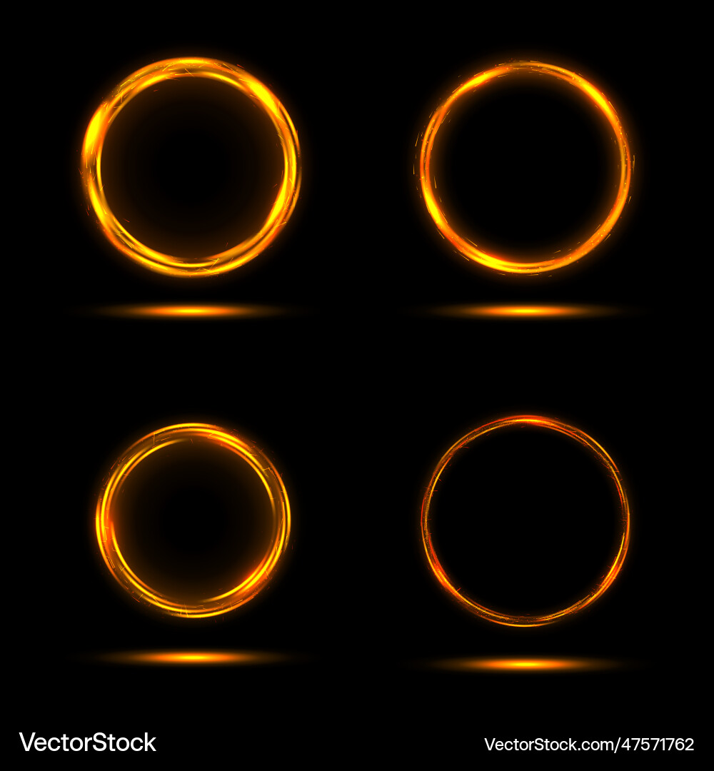 Golden circle with fire effect abstract flying Vector Image