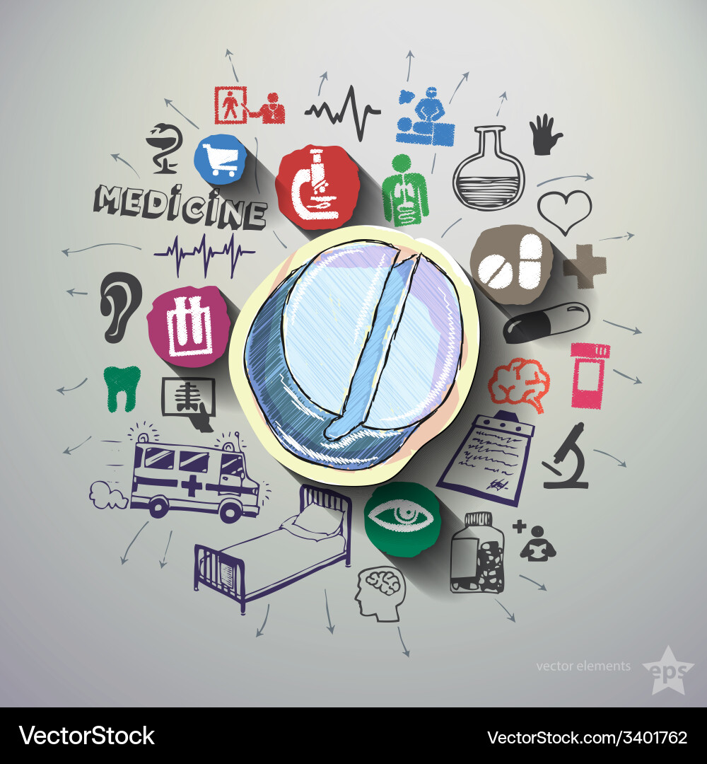 Medical collage with icons background Royalty Free Vector
